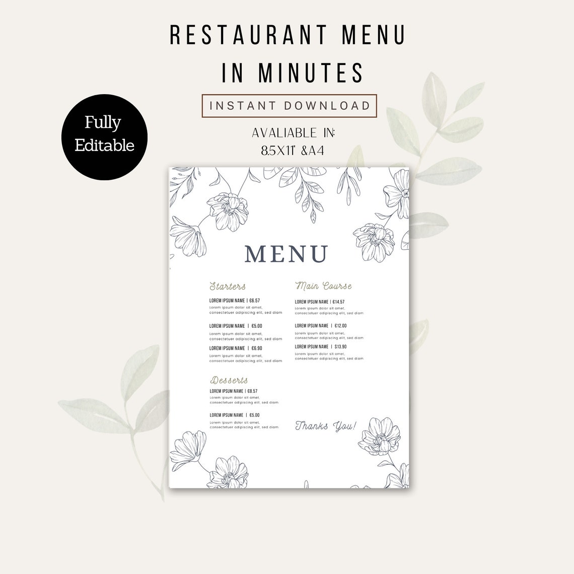 Modern Restaurant Menu Template Bundle, Editable Menu Template ...