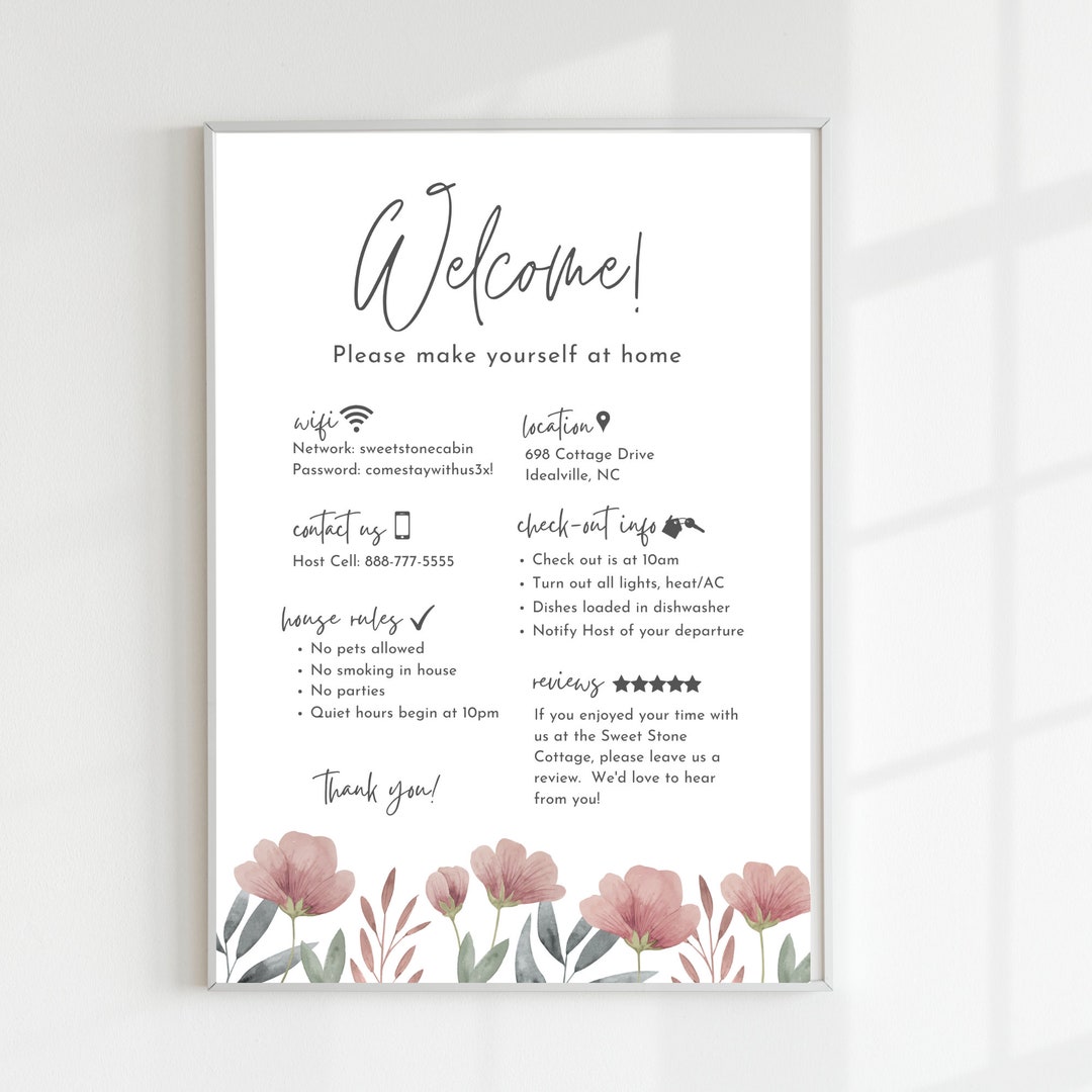 Welcome Sign for Airbnb Hosts, Vacation Rental Printable, Guest Arrival ...