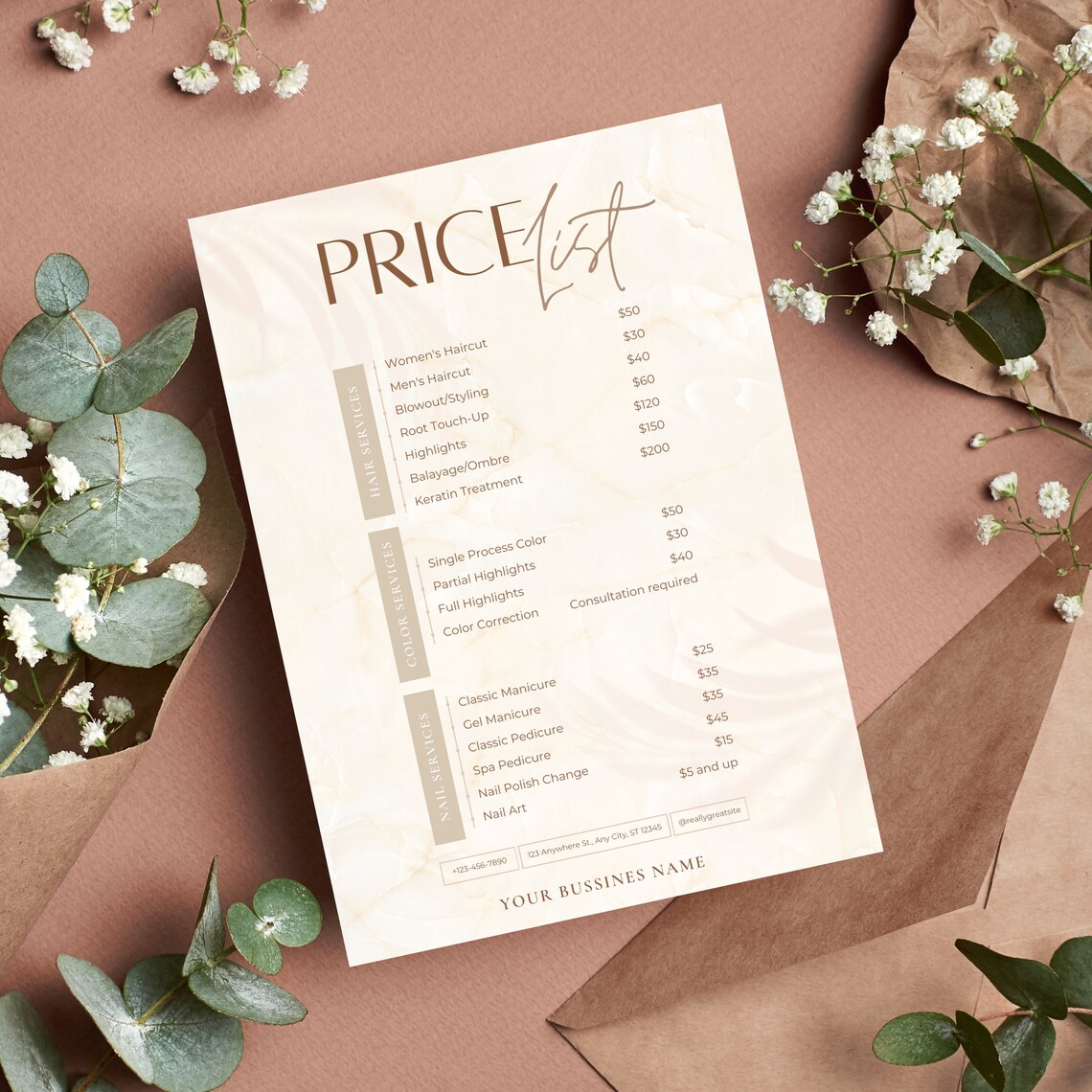 Editable Price List Template, Services Menu Template, DIY Print at Home Pricing Sheet, Small ...