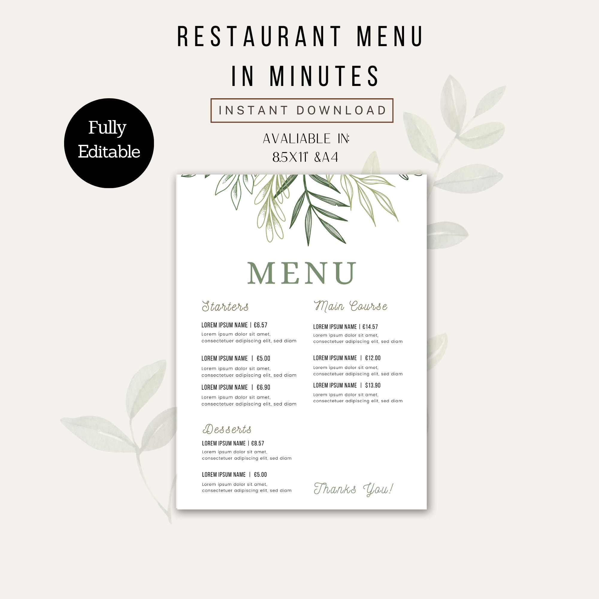 Modern Restaurant Menu Template Bundle, Editable Menu Template ...
