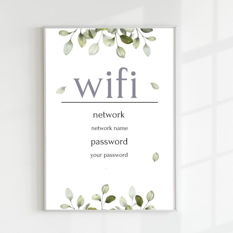 Wifi Password Sign, Printable Wifi Leafe, Wifi Template, Airbnb Wifi ...