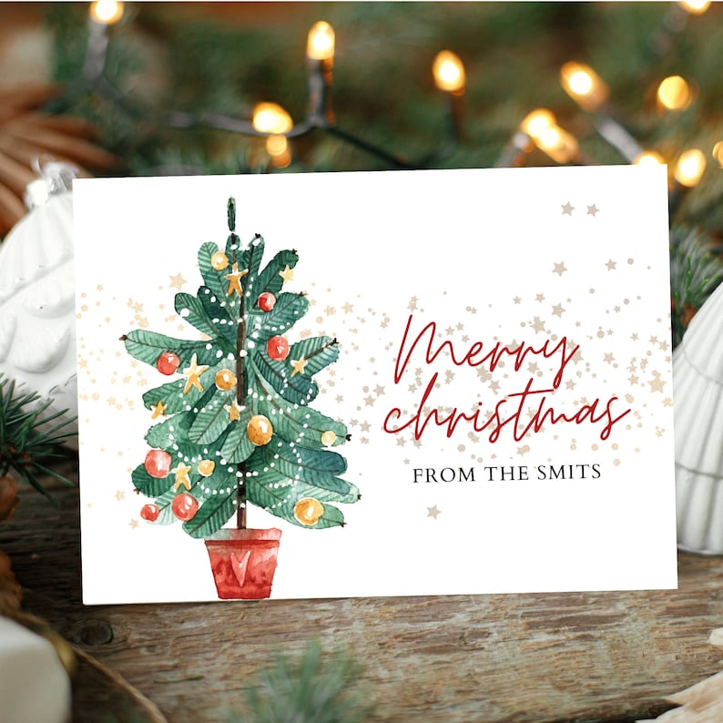 Minimalist Christmas Card Template Canva, Simple Holiday Card Printable ...