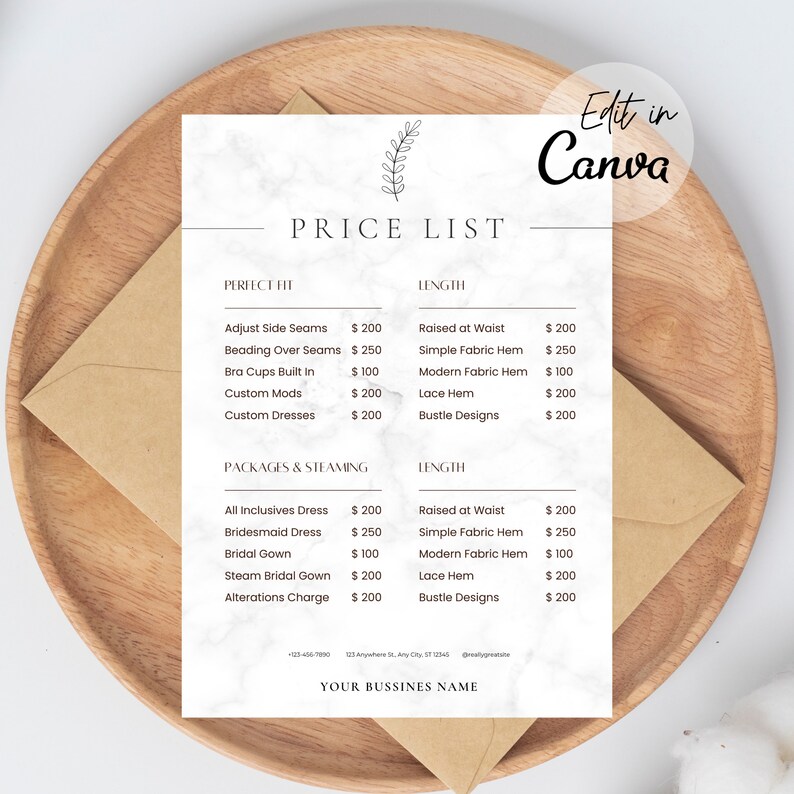 Editable Price List Template, Services Menu Template, DIY Print at Home ...