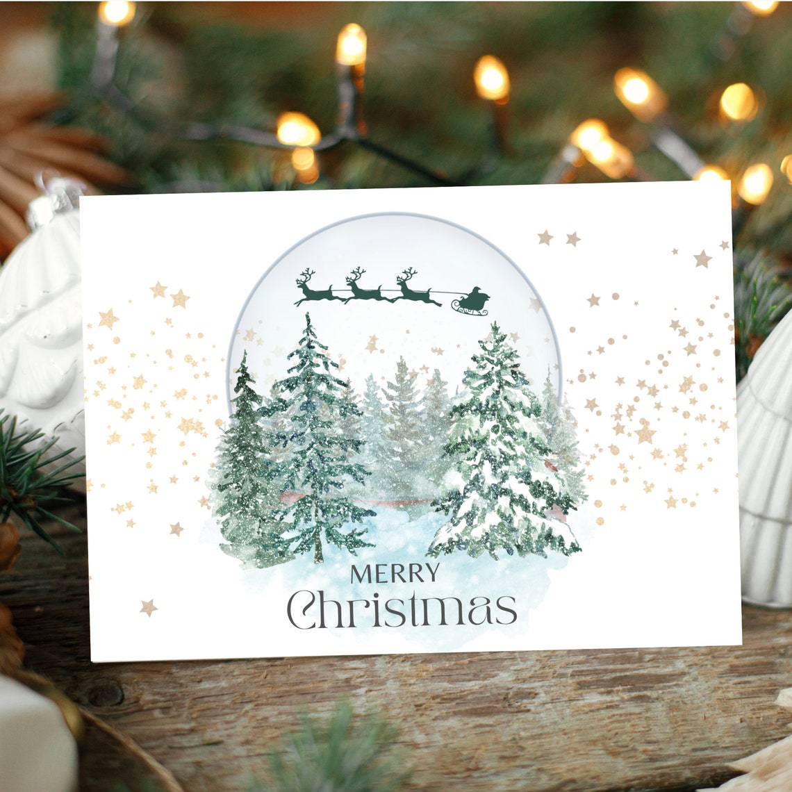 Minimalist Christmas Card Template Canva, Simple Holiday Card Printable ...