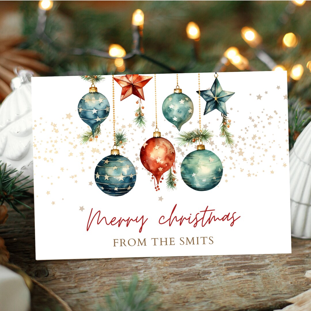 Watercolor Christmas Card Template, Editable Christmas Card, Printable ...