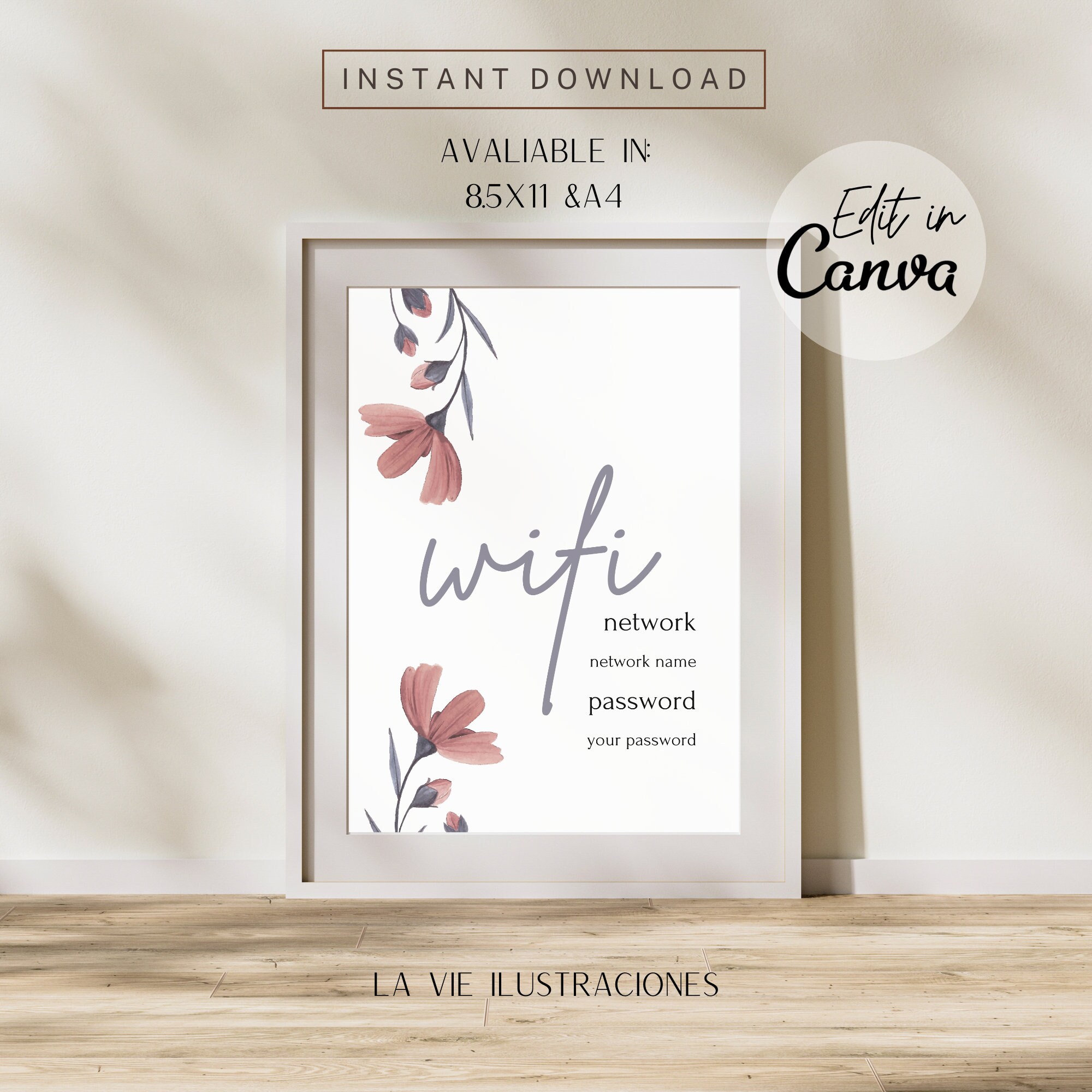 Wifi Password Sign Flower, Printable Wifi PDF, Wifi Template, Airbnb ...