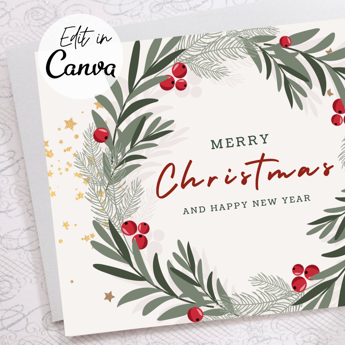Minimalist Christmas Card Template Canva, Simple Holiday Card Printable ...