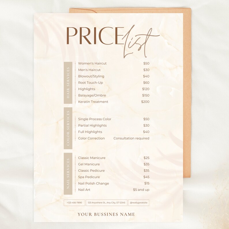 Editable Price List Template, Services Menu Template, DIY Print at Home ...