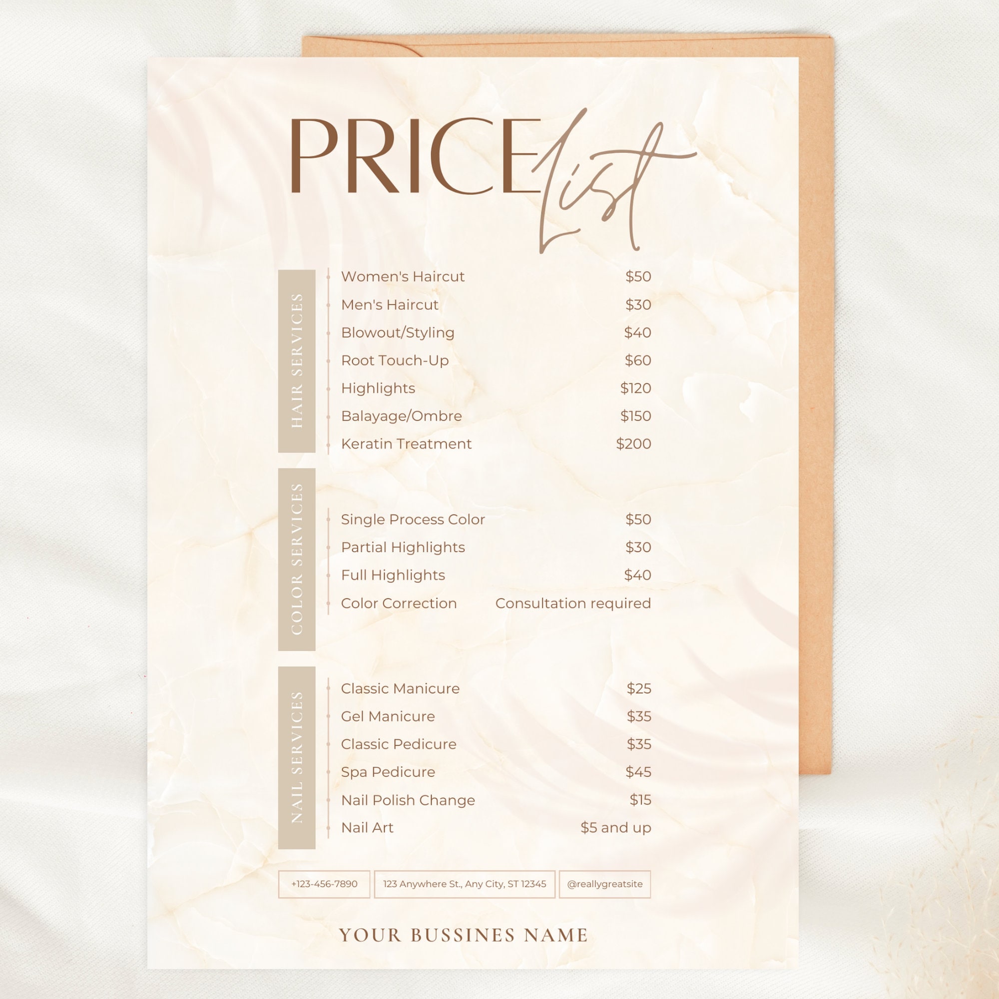 Editable Price List Template, Services Menu Template, DIY Print at Home ...