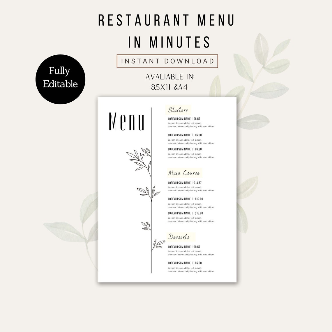 Minimal Restaurant Menu Canva Template, Editable Restaurant Menu ...