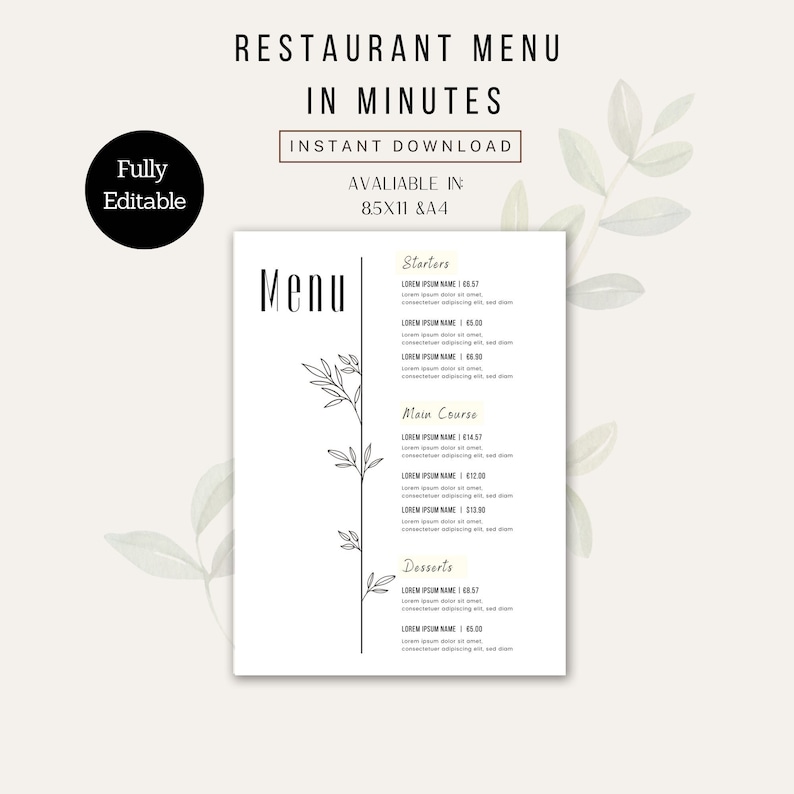 Minimal Restaurant Menu Canva Template, Editable Restaurant Menu ...