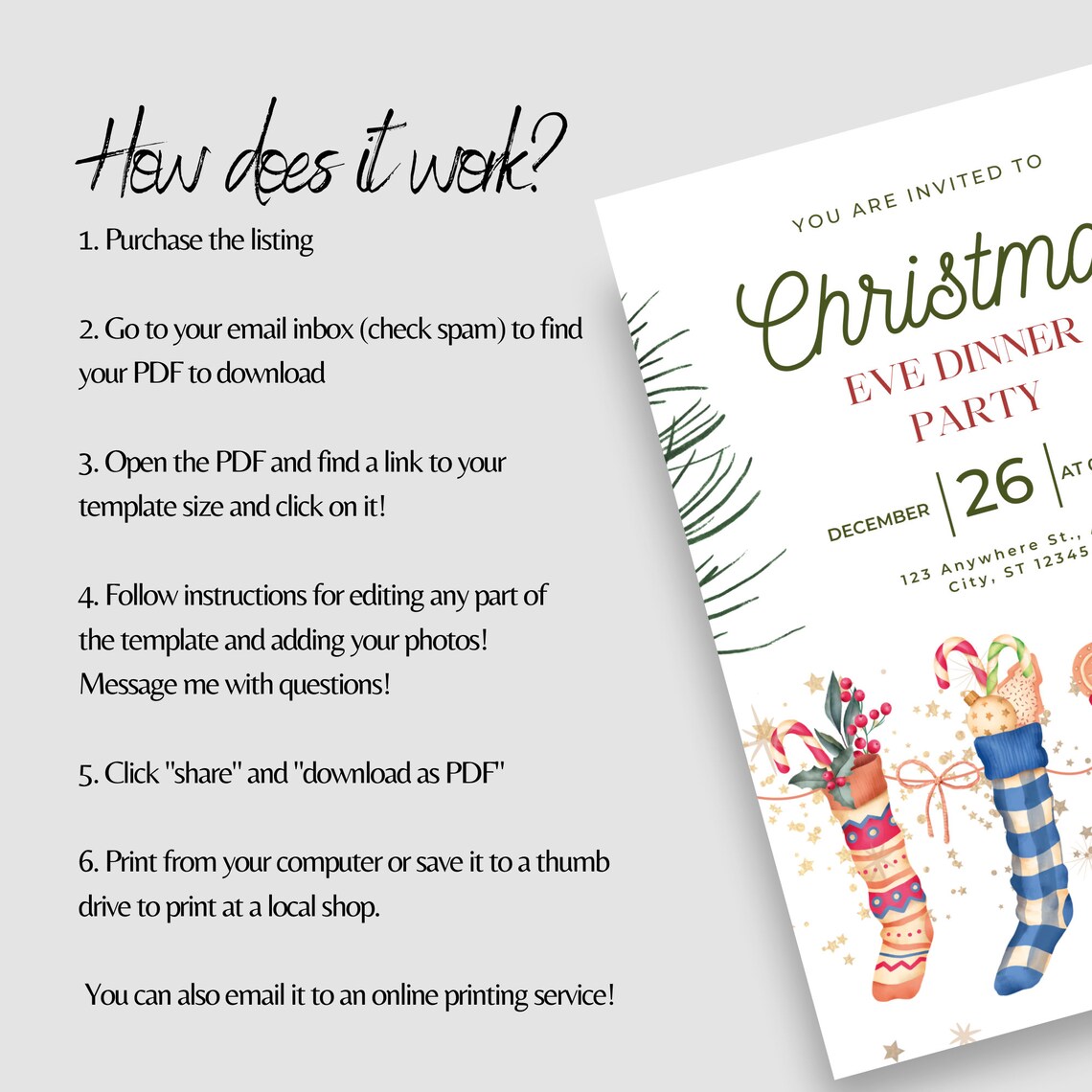 Christmas Party Invitation, Holiday Party Invitation Template, Editable ...