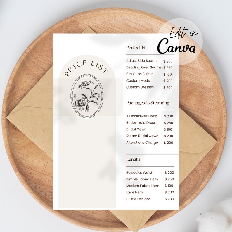 Editable Price List Template, Services Menu Template, DIY Print at Home ...