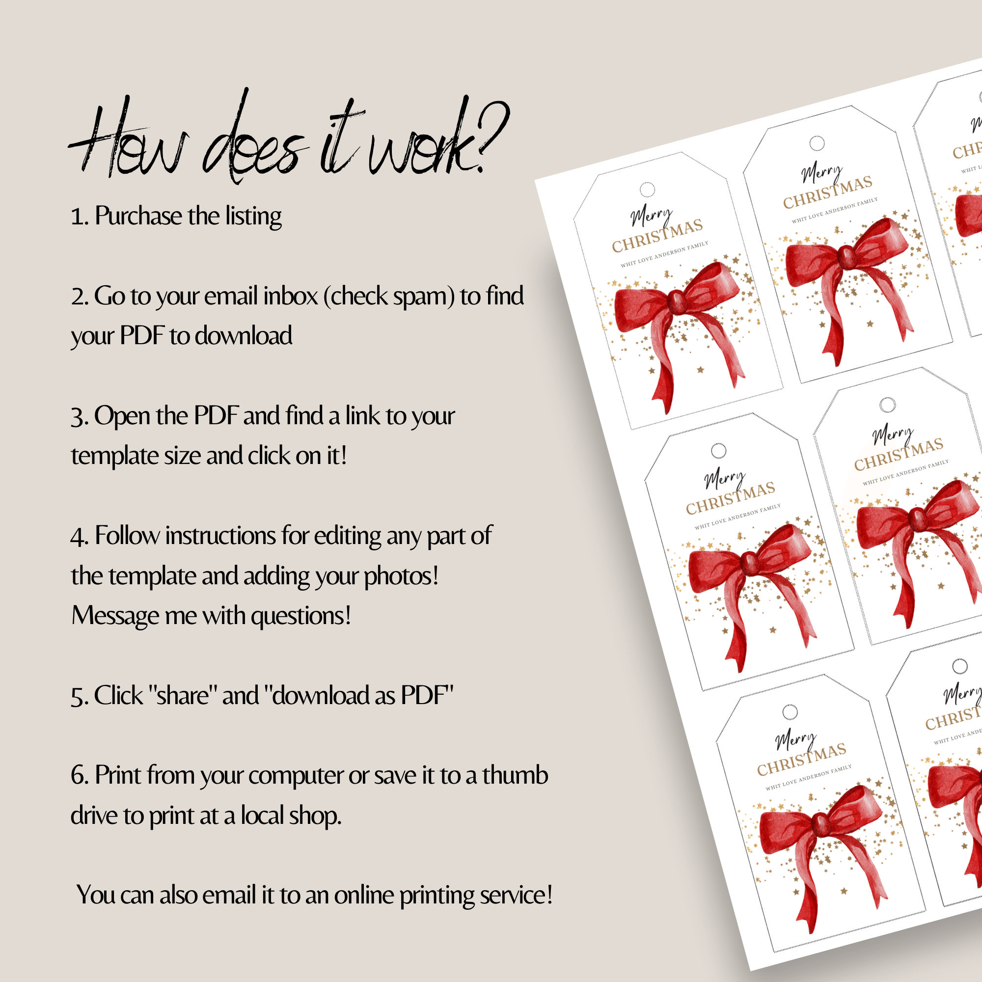 Merry Christmas Gift Tag Printable, Printable Christmas Gift Tag ...