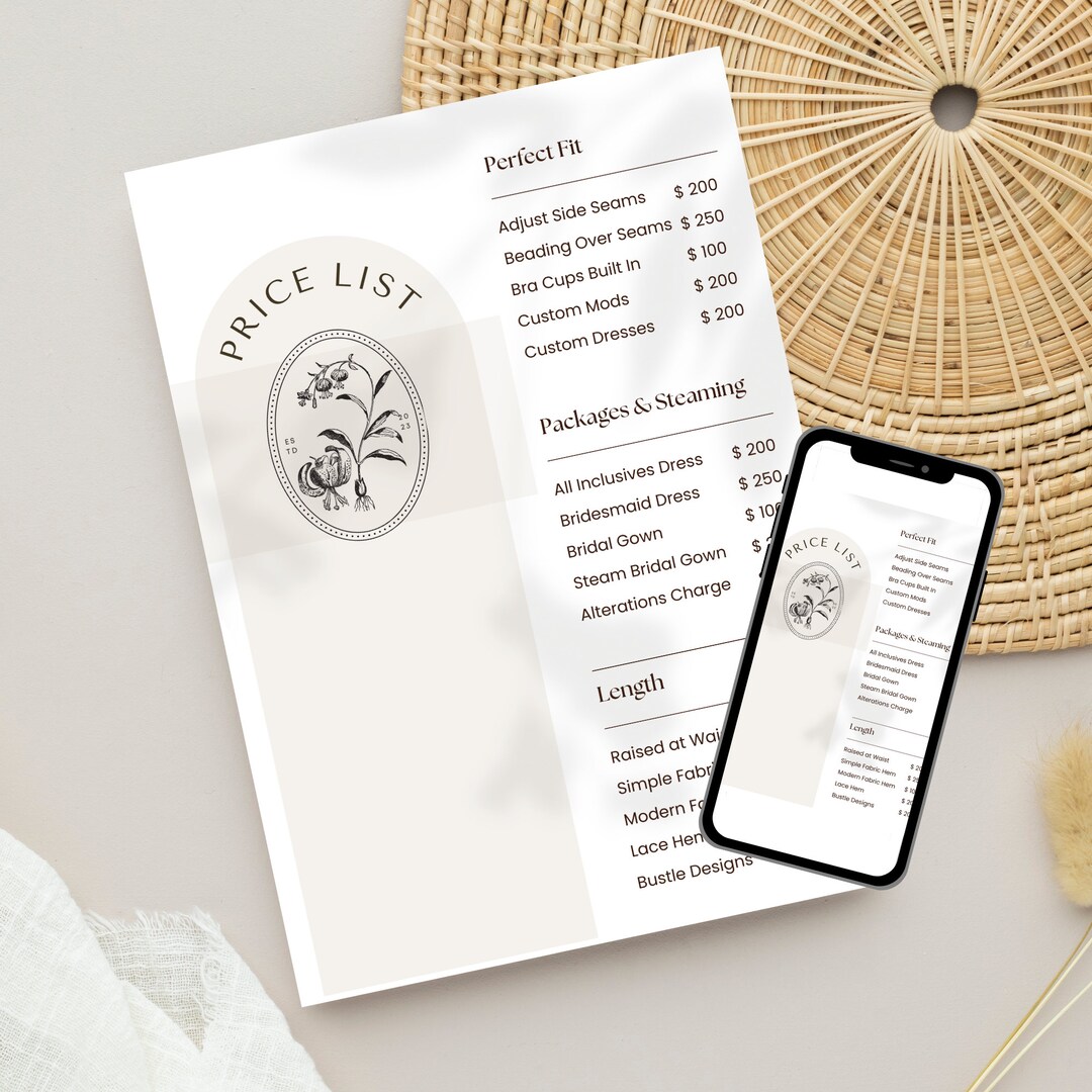 Editable Price List Template, Services Menu Template, DIY Print at Home ...
