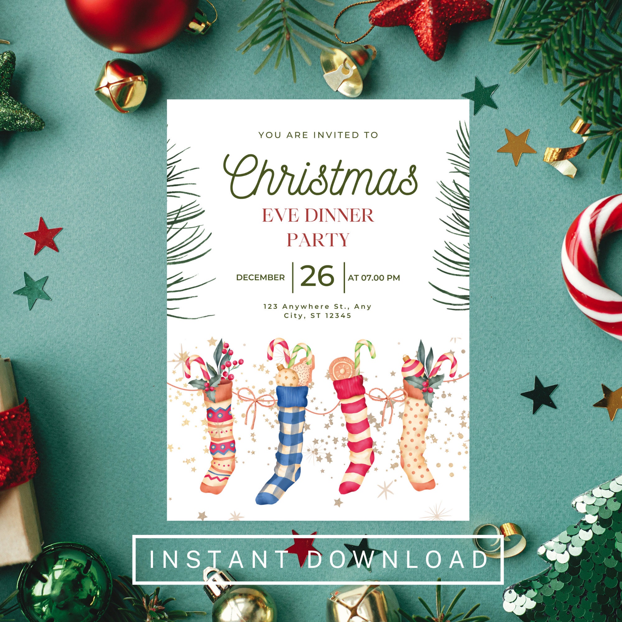 Christmas Party Invitation, Holiday Party Invitation Template, Editable ...