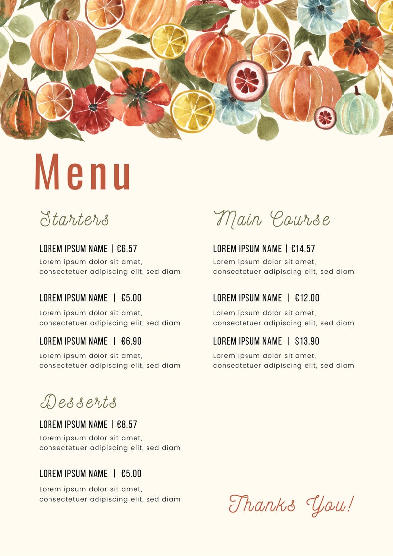 Modern Restaurant Menu Template Bundle, Editable Menu Template ...