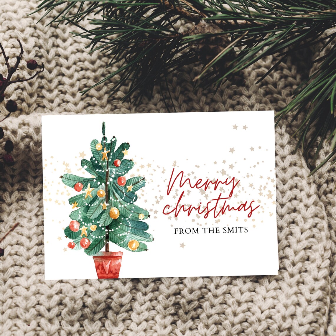 Minimalist Christmas Card Template Canva, Simple Holiday Card Printable ...