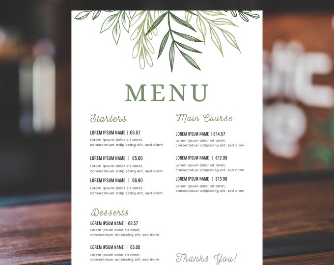 Modern Restaurant Menu Template Bundle, Boho Menu Template, Editable ...
