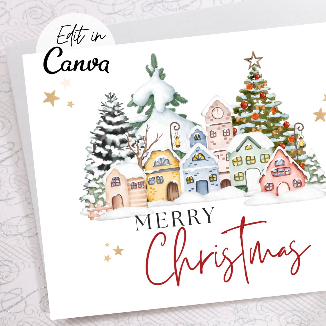 Boho Christmas Card, Modern Holiday Card Template, Printable Holiday ...