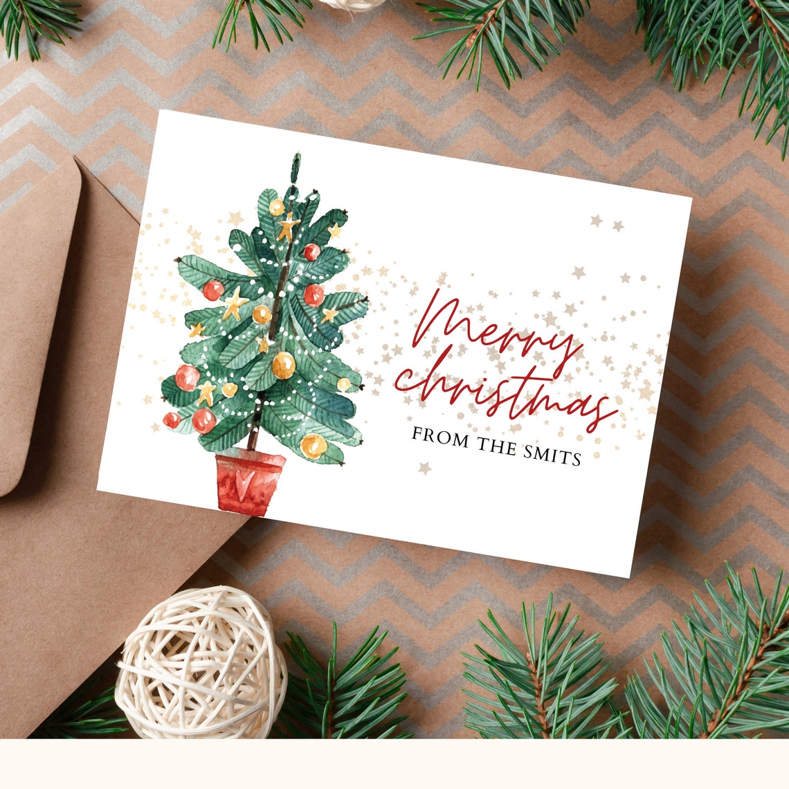 Minimalist Christmas Card Template Canva, Simple Holiday Card Printable ...