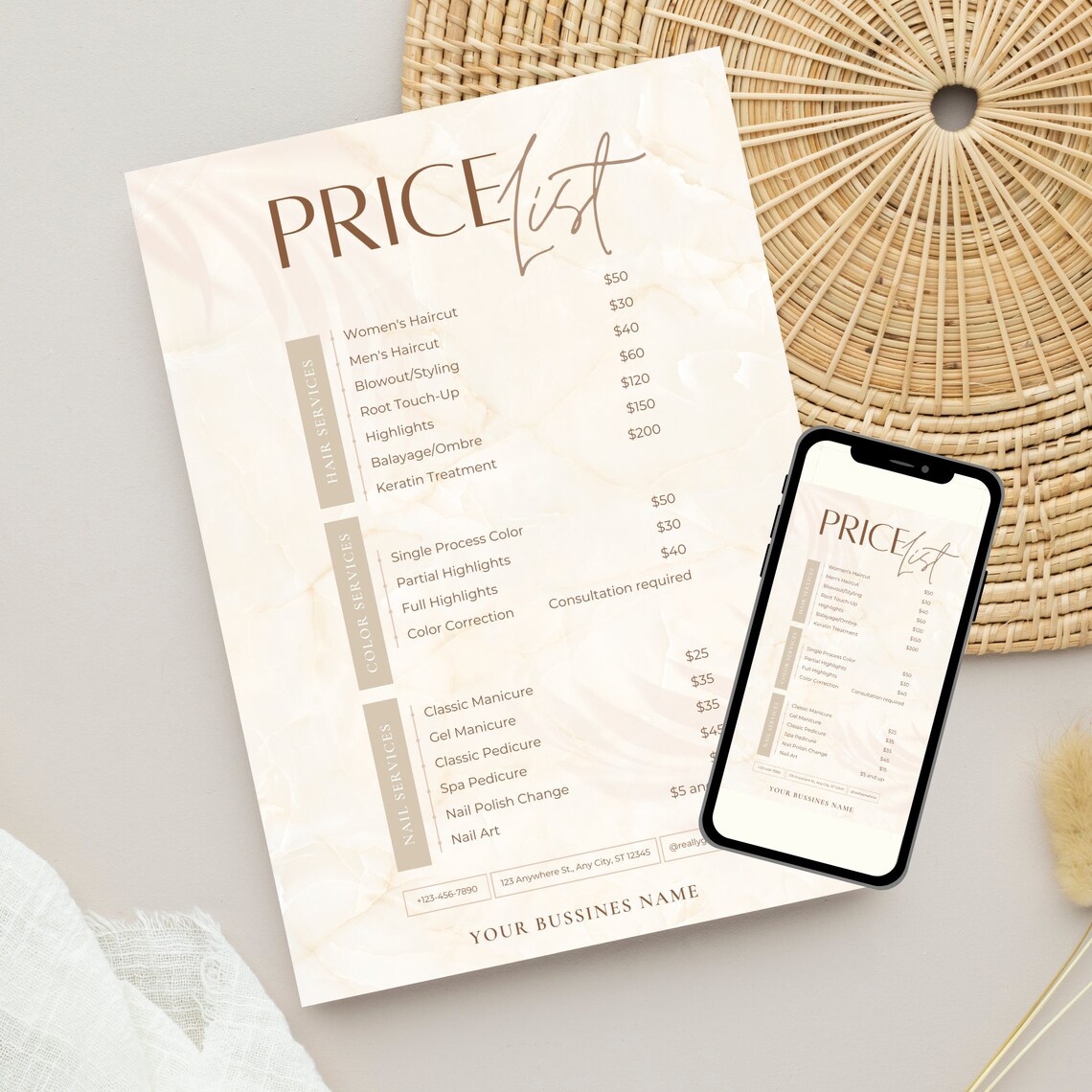 Editable Price List Template, Services Menu Template, DIY Print at Home ...