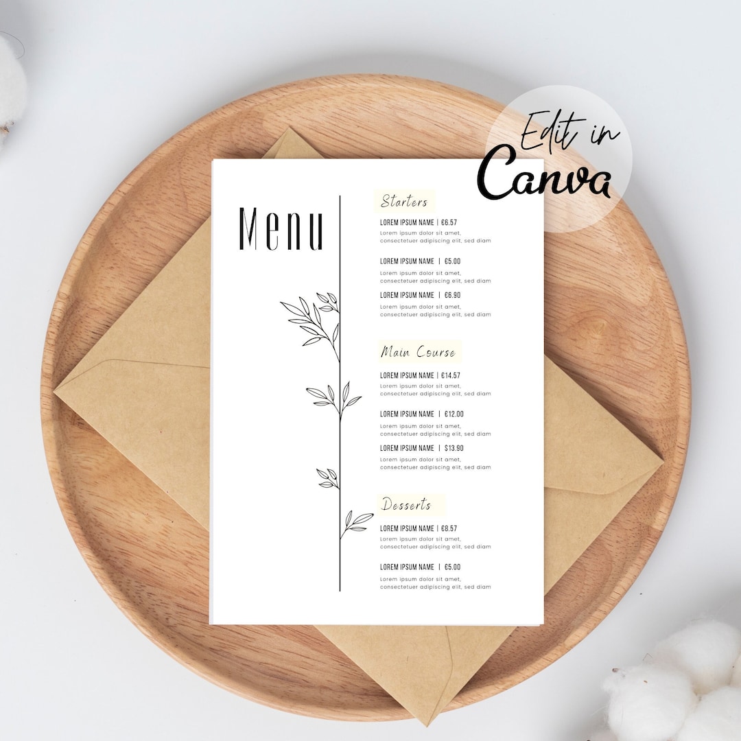 Minimal Restaurant Menu Canva Template, Editable Restaurant Menu ...