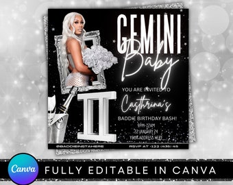 Gemini Birthday Flyer, Gemini Bash Flyer, Birthday Flyer, Birthday Girl ...