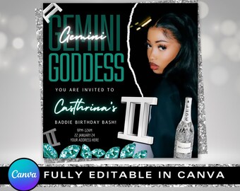 Gemini Birthday Flyer, Gemini Bash Flyer, Birthday Flyer, Birthday Girl, Party Flyer ...