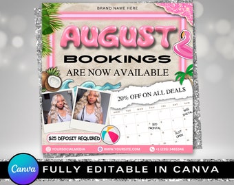 August Booking Flyer, DIY Flyer Template Design, August Appointment ...
