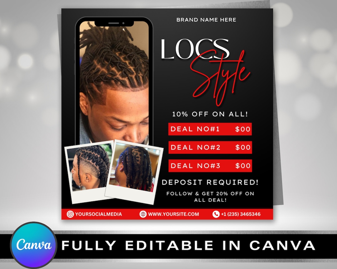 Locs and Styles Flyer, Barbershop, Loc Retwist, Editable on Canva ...