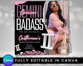 Gemini Birthday Flyer, Gemini Bash Flyer, Birthday Flyer, Birthday Girl, Party Flyer ...