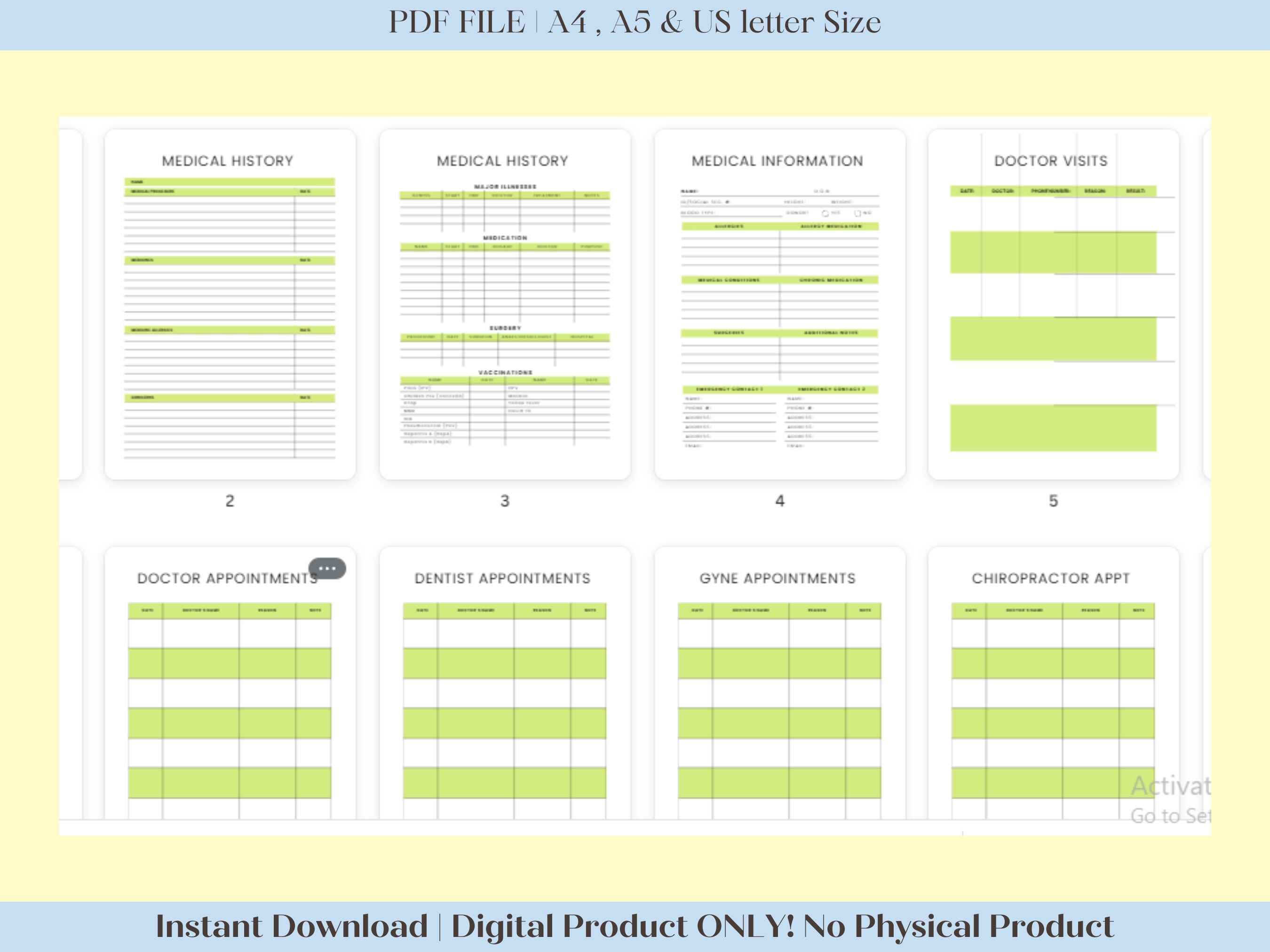 Printable Medical Planner Logbook health Tracker Medical - Etsy