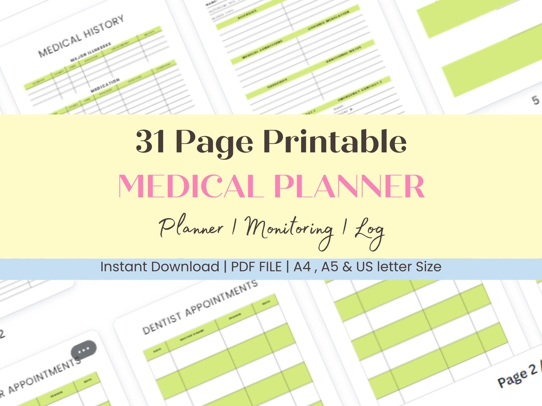 Printable Medical Planner Logbook health Tracker Medical - Etsy