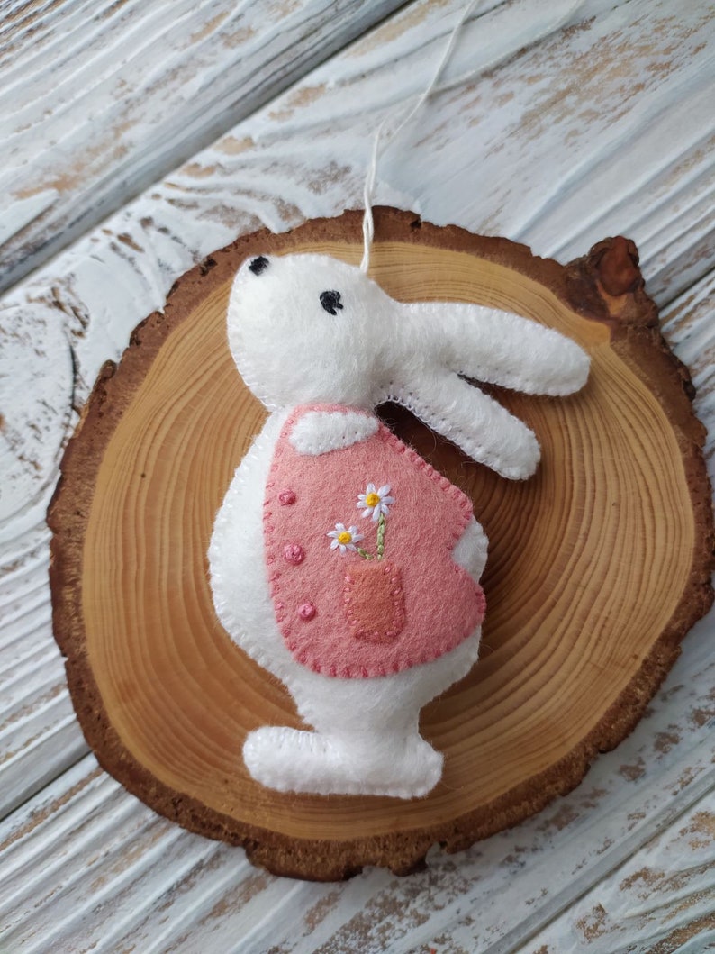 Felt Bunny Ornament, Easter Bunny, Easter Decor Embroidered - Etsy