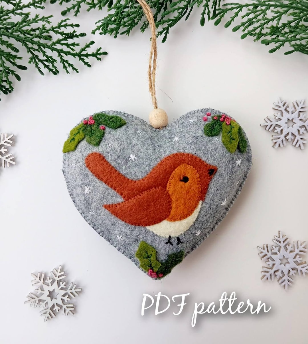 Felt Robin Ornament Pattern: Hand Embroidered Christmas Sewing (PDF ...
