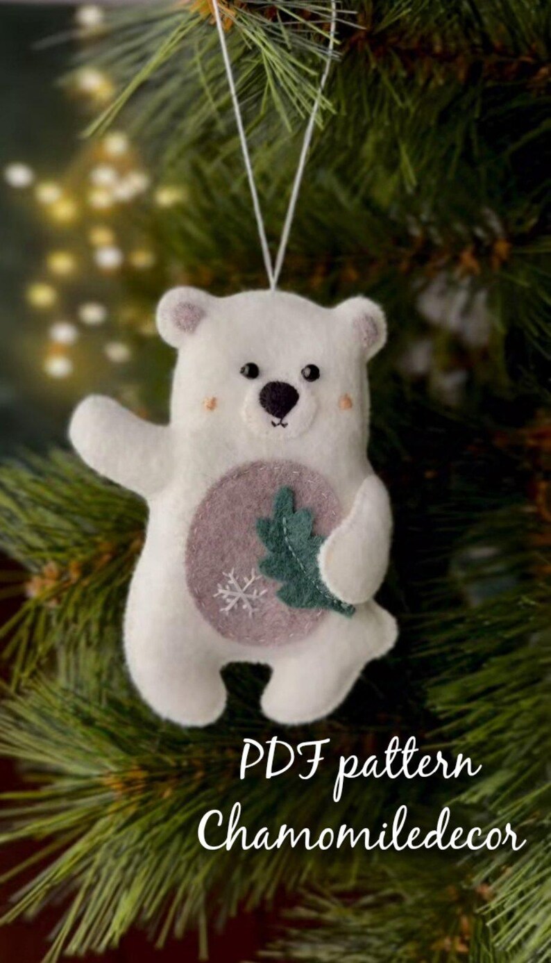 Polar Bear Felt Ornament Pattern: DIY Christmas Decoration (PDF ...