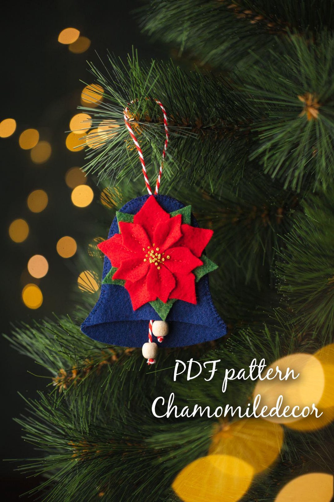 Felt Christmas Ornament Pattern: Poinsettia Flower Bell (PDF Pattern ...