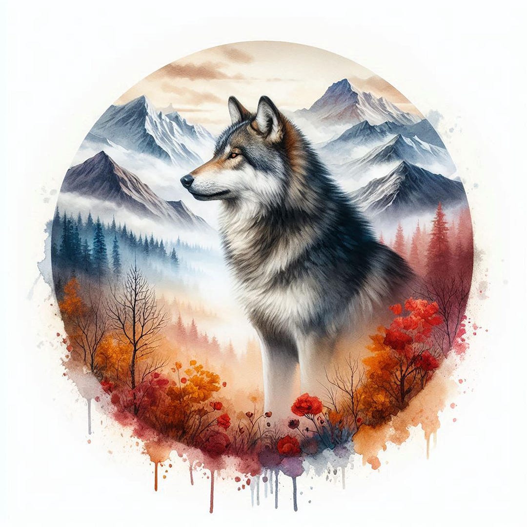 Wolf Clipart, Wolf Digital Image 15 JPG Watercolor Wolf Clipart ...