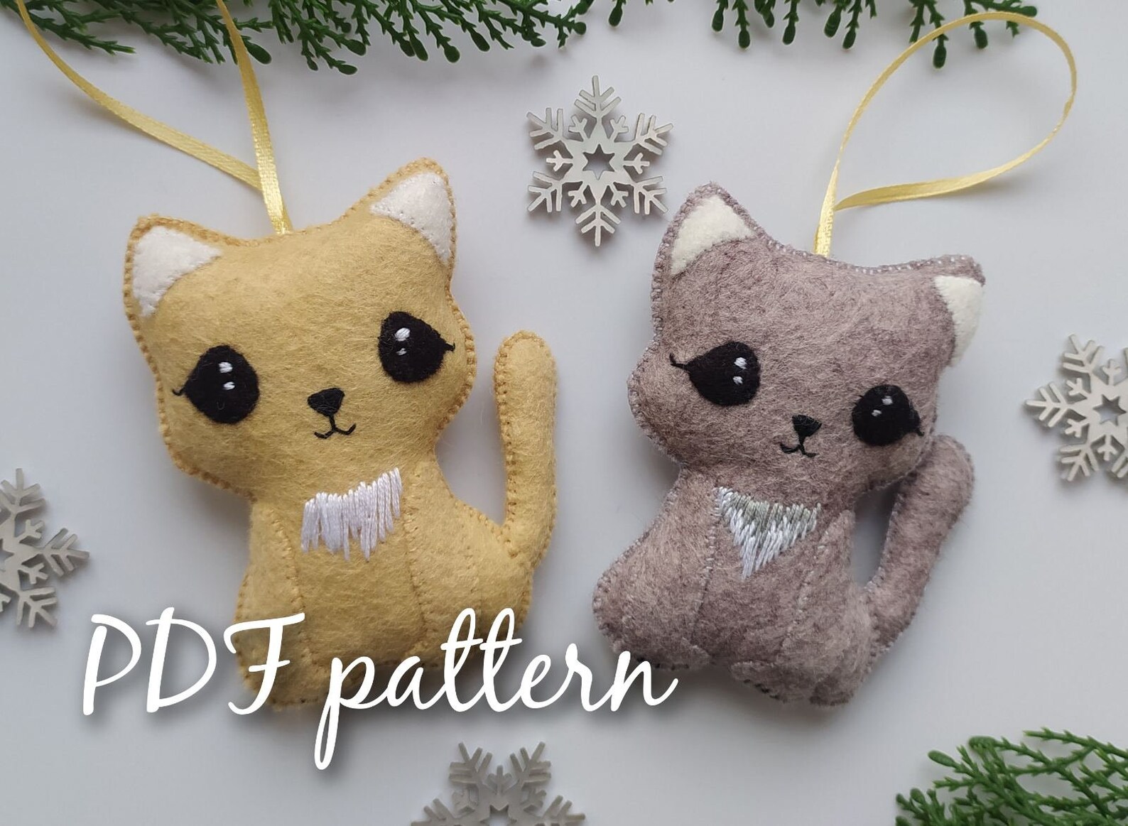 Felt Cat Pattern Felt Ornament PDF Pattern Hand Sewing DIGITAL Instant ...