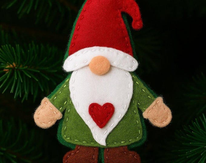Felt Gnome Ornament PDF Pattern & Tutorial, Hand Sewing Craft Project ...
