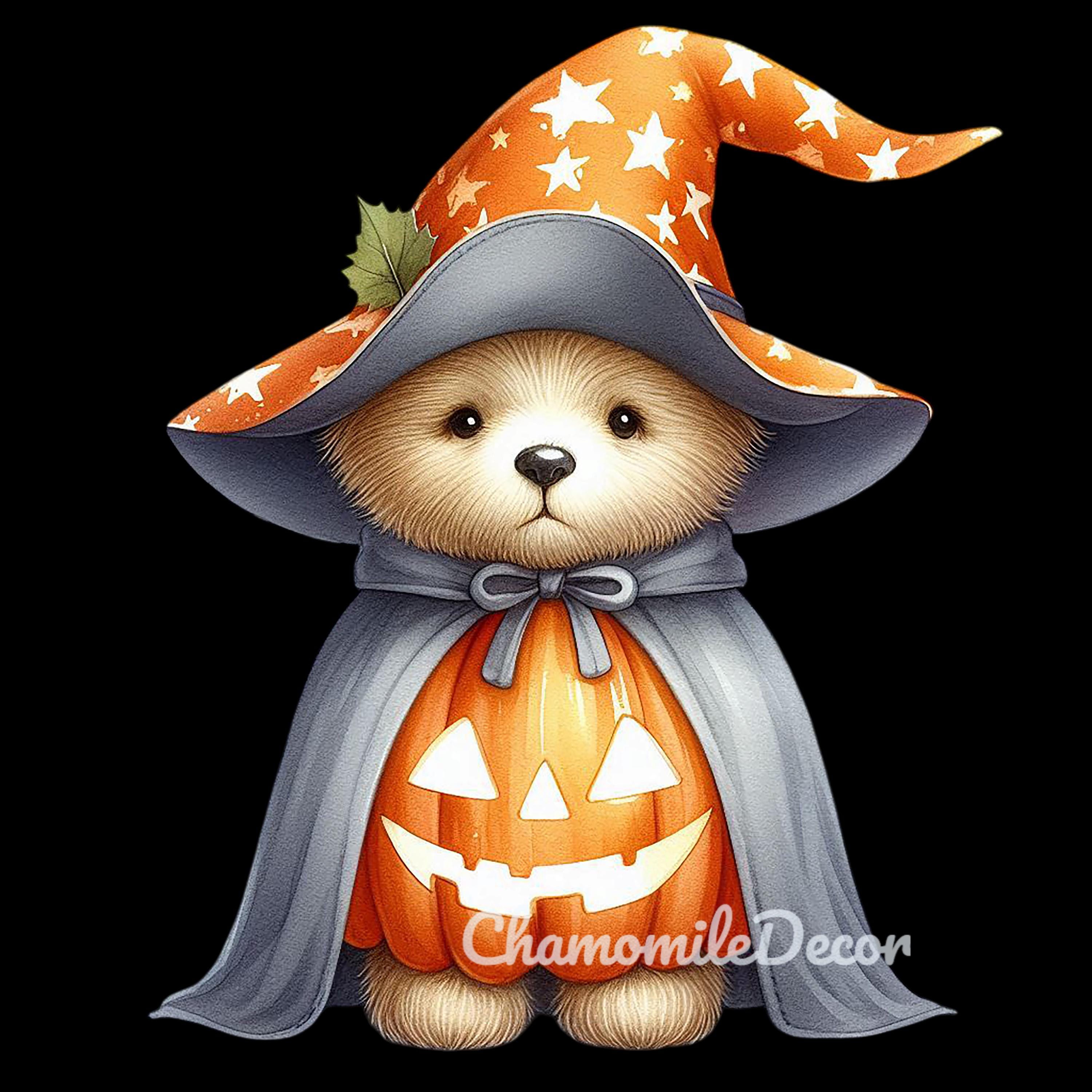 Halloween Teddy Bear Clipart, 1 PNG 1 JPG Bear in a Wizard's Costume ...