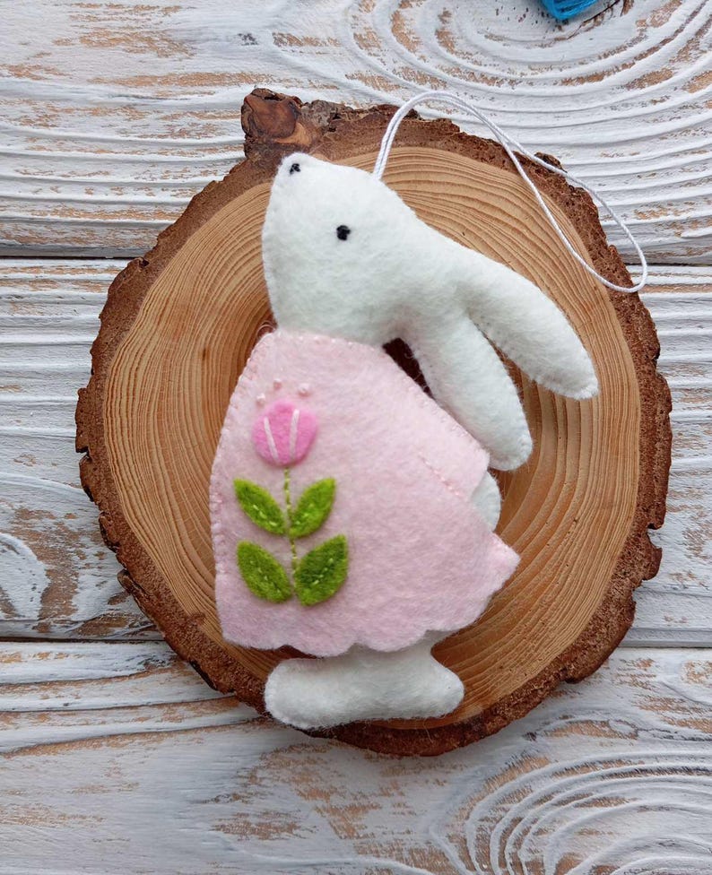 Felt Bunny Ornament, Easter Bunny, Easter Decor Embroidered - Etsy