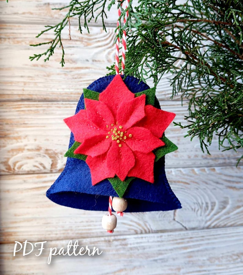 Felt Christmas Ornament Pattern: Poinsettia Flower Bell (PDF Pattern ...