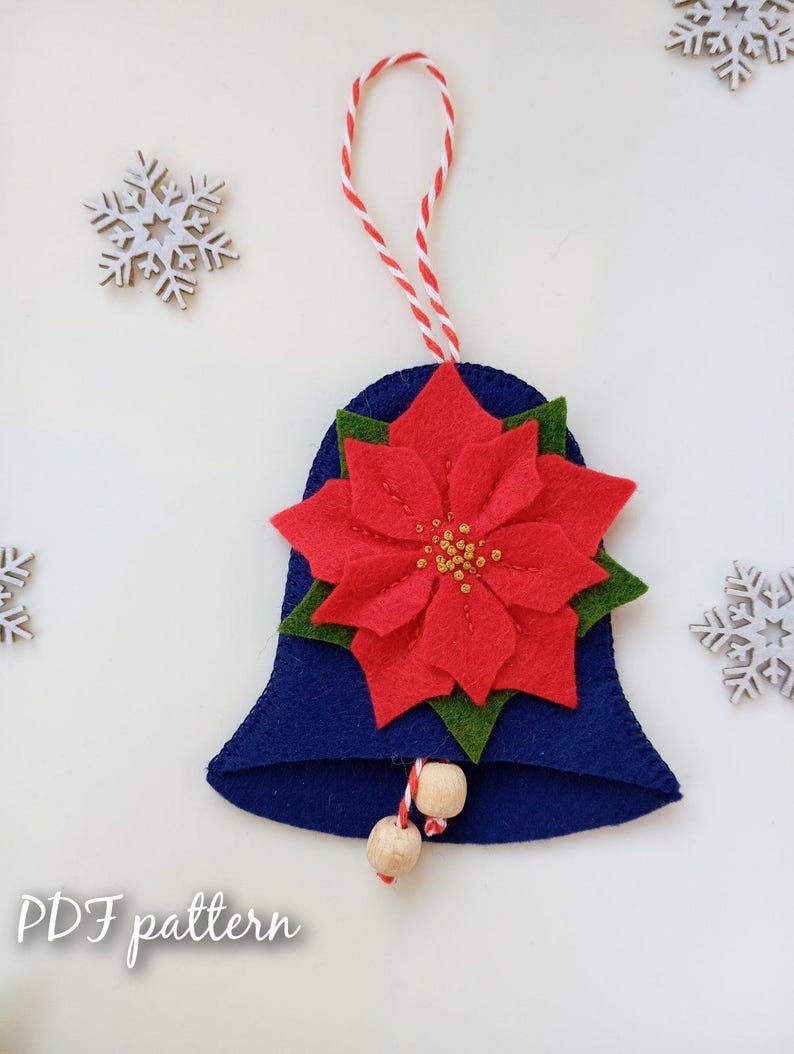 Felt Christmas Ornament Pattern: Poinsettia Flower Bell (PDF Pattern ...