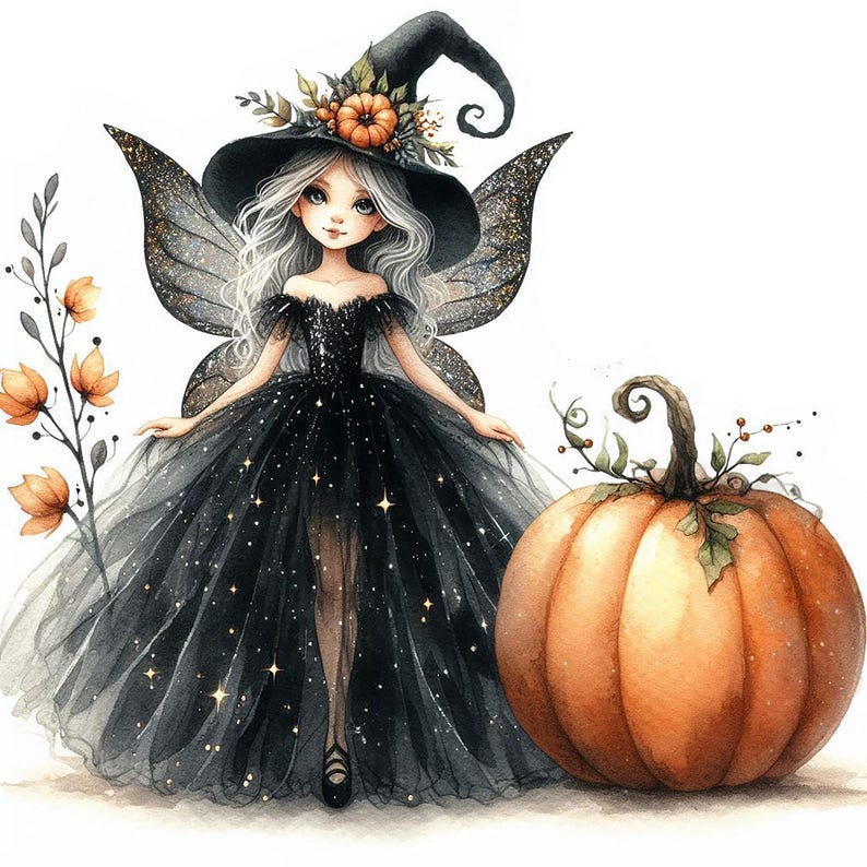 Fairy Halloween Clipart, 27 IPG Watercolor Halloween Fairy Clipart ...