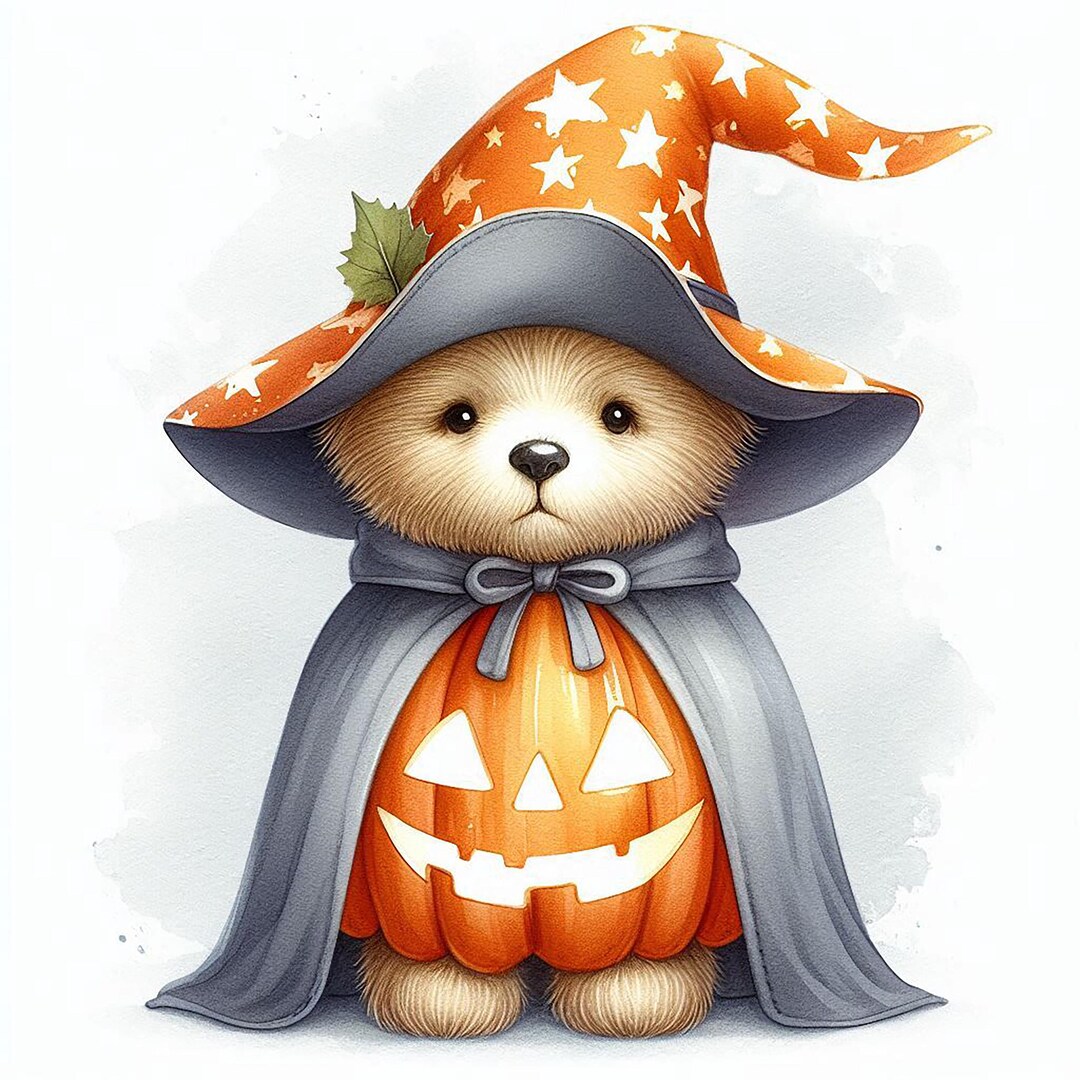 Halloween Teddy Bear Clipart, 1 PNG 1 JPG Bear in a Wizard's Costume ...