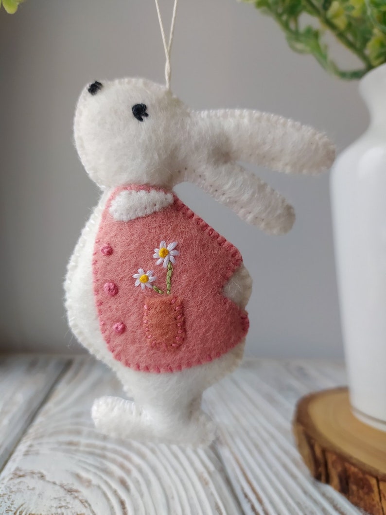 Felt Bunny Ornament, Easter Bunny, Easter Decor Embroidered - Etsy