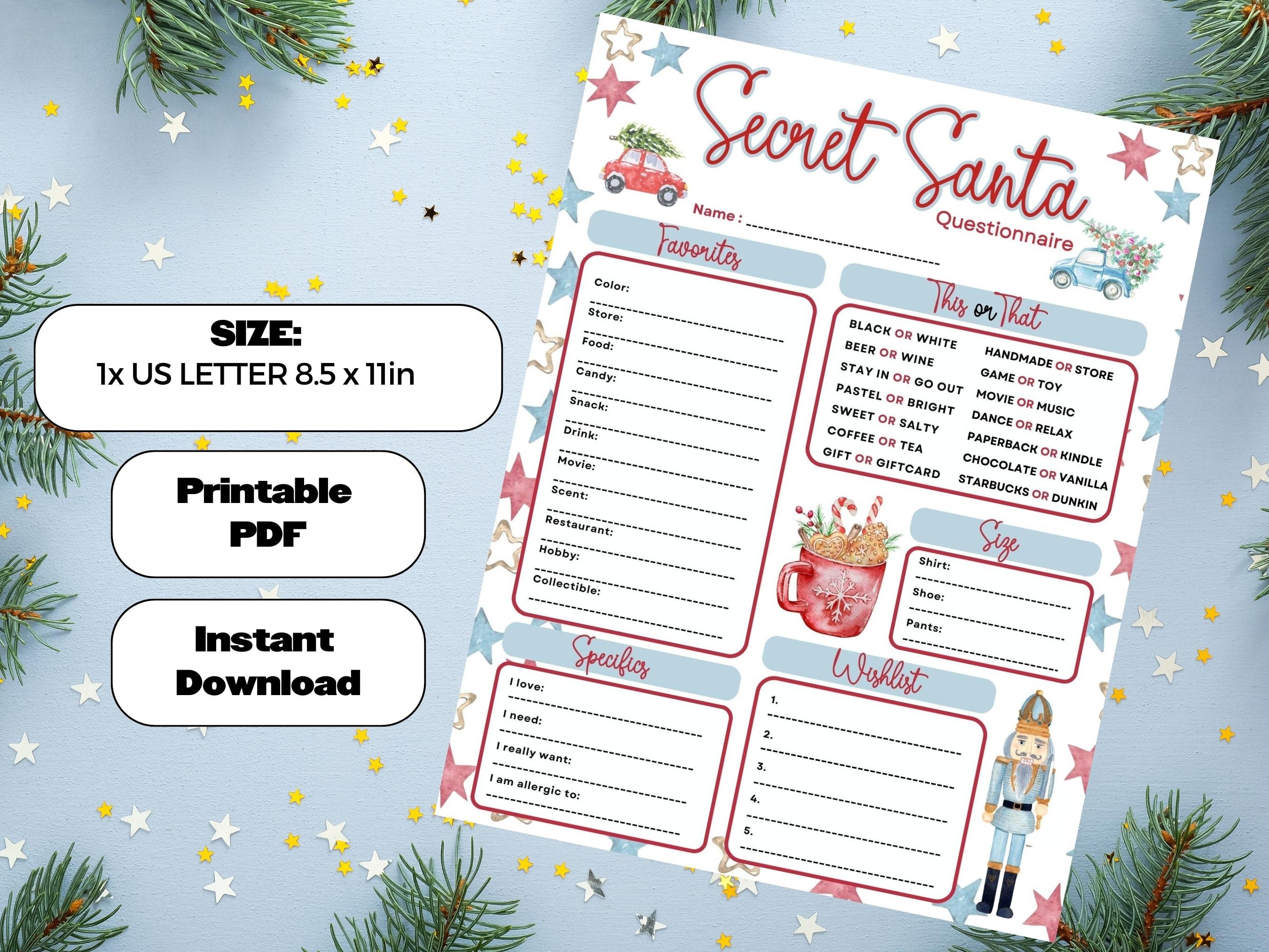 Secret Santa Gift Exchange Questionnaire,secret Santa Questionnaire for ...