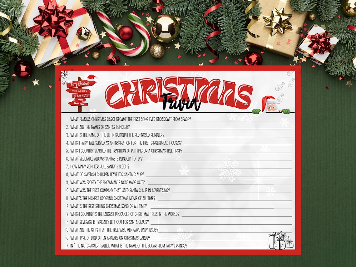 Christmas Trivia Christmas Party Game Printable Trivia - Etsy